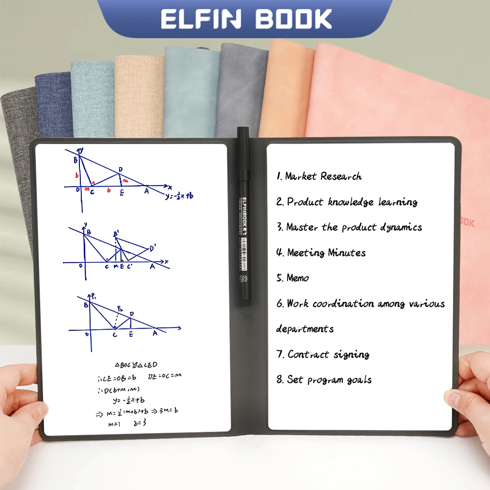 ELFIN BOOK A5 Reusable Whiteboard Notebook Leather Memo Free Whiteboard ...
