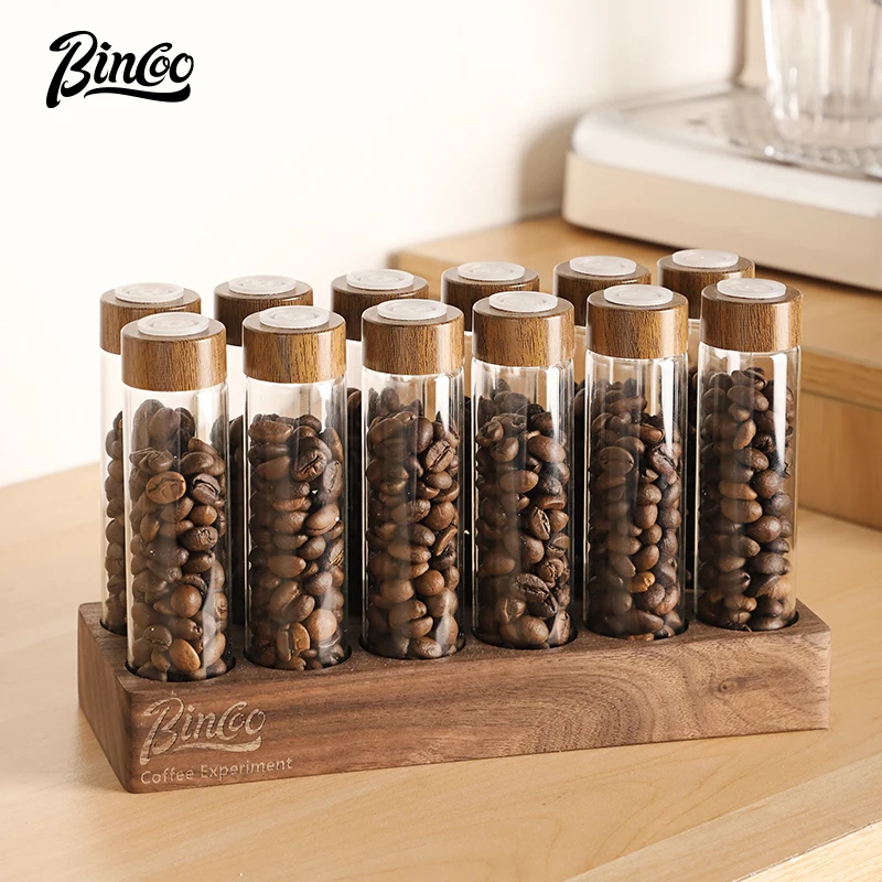 Coffee-Beans-Storage-Container-Display-Rack-Walnut-Coffee-Tea-Tube ...