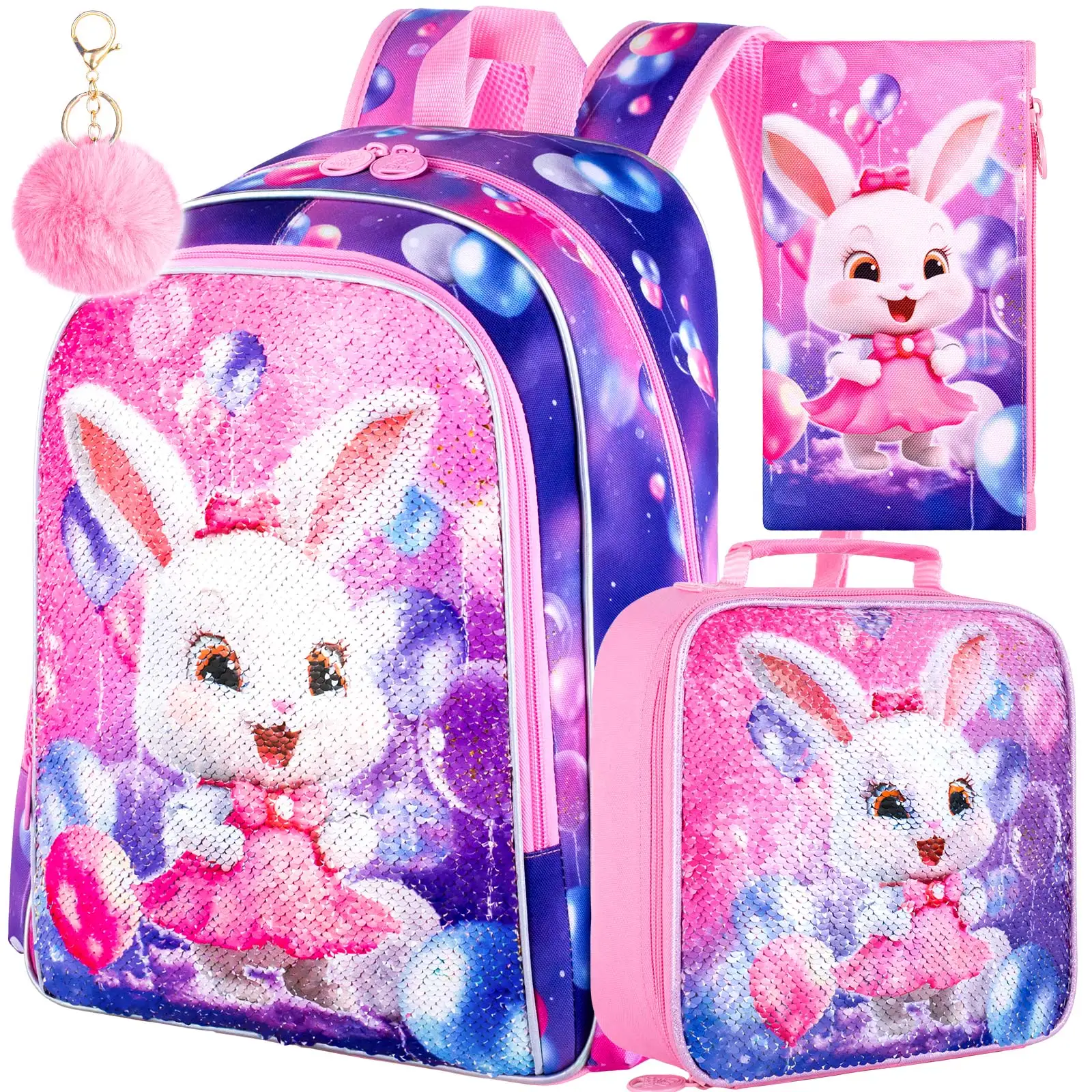 3PCS-Backpacks-for-Girls-16-Elementary-Kids-Cute-Rabbit-Backpack ...