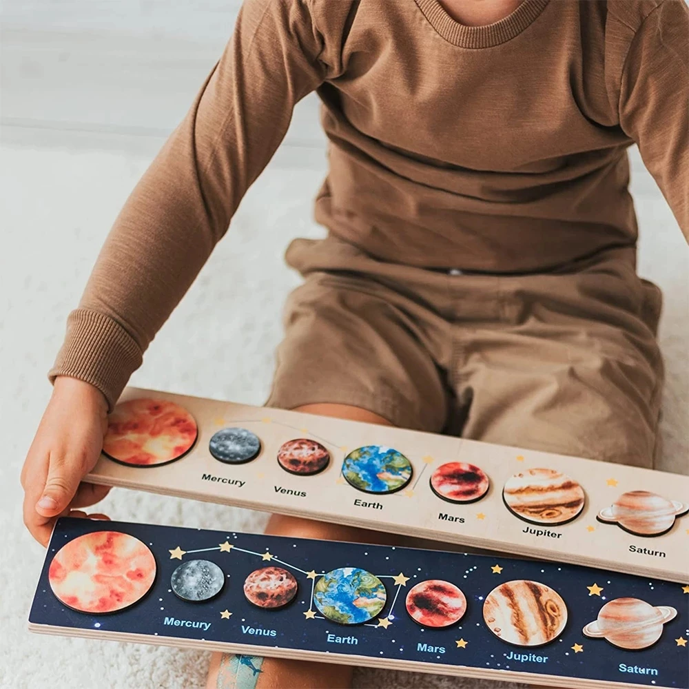 Kids Solar System Puzzle Toy Wooden Board Game 3d Puzzle Educational ...