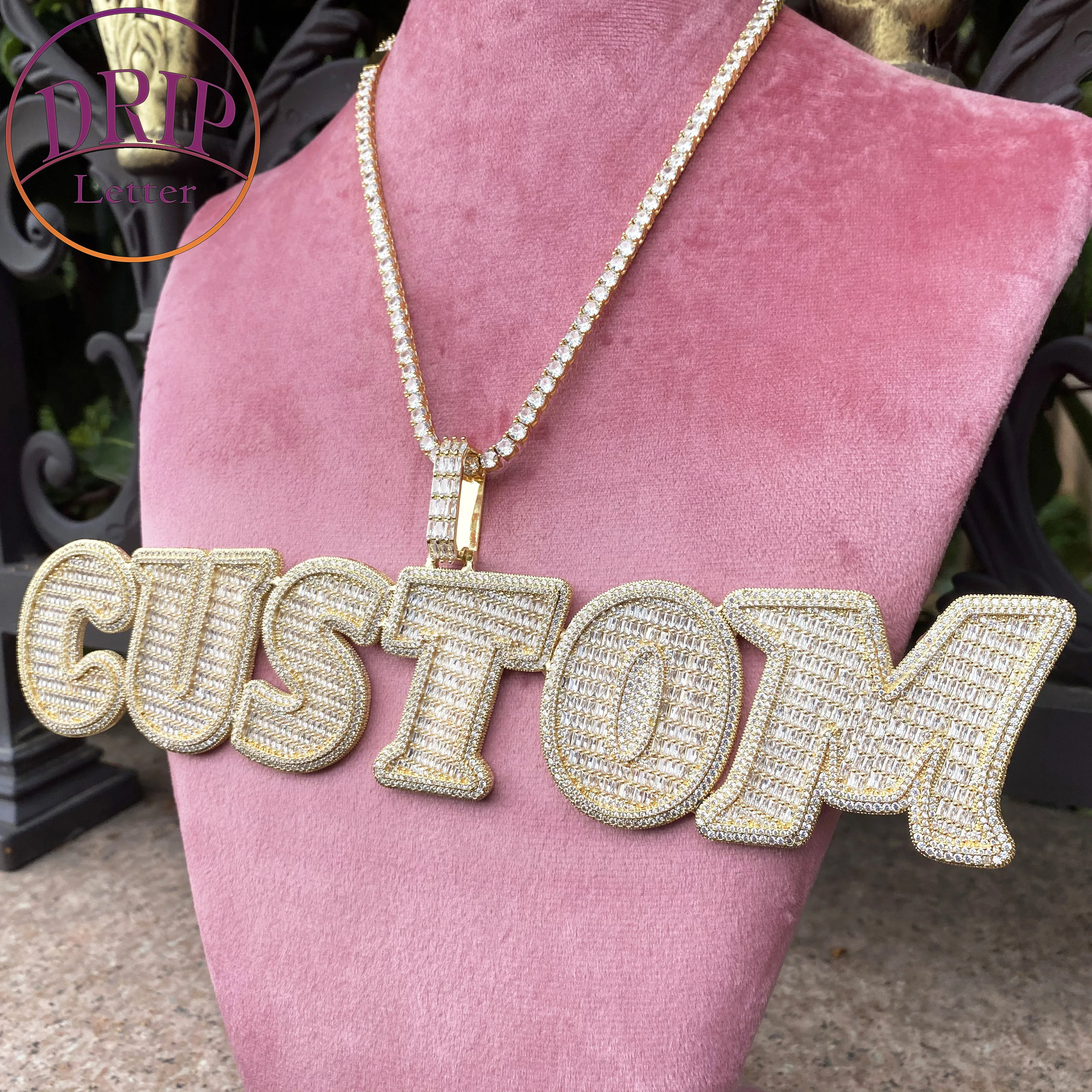 Drip-Letter-Iced-Out-Custom-Name-Chain-for-Men-Mirco-Pave-Baguette ...