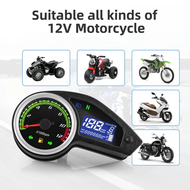 6 Speed Gear Indicator Digital Motorcycle Tachometer - 12000 RPM ...