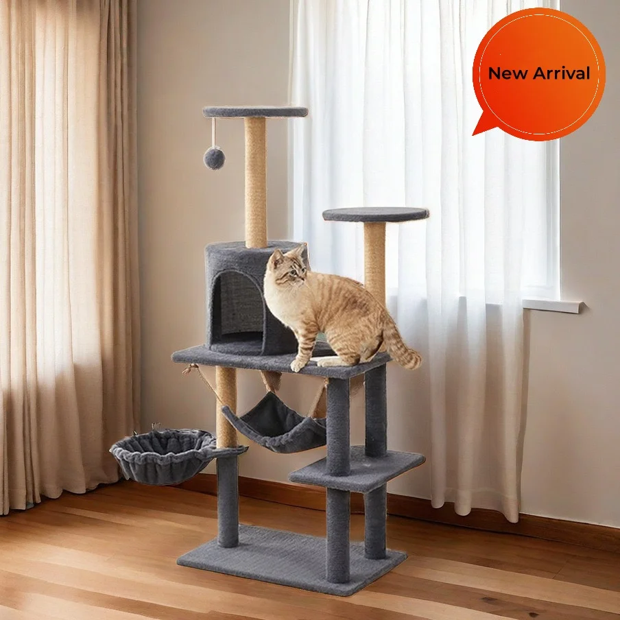 Multi-layer-Cat-Tree-House-With-Swing-Hammock-Cat-Climbing-Tower-Sisal ...