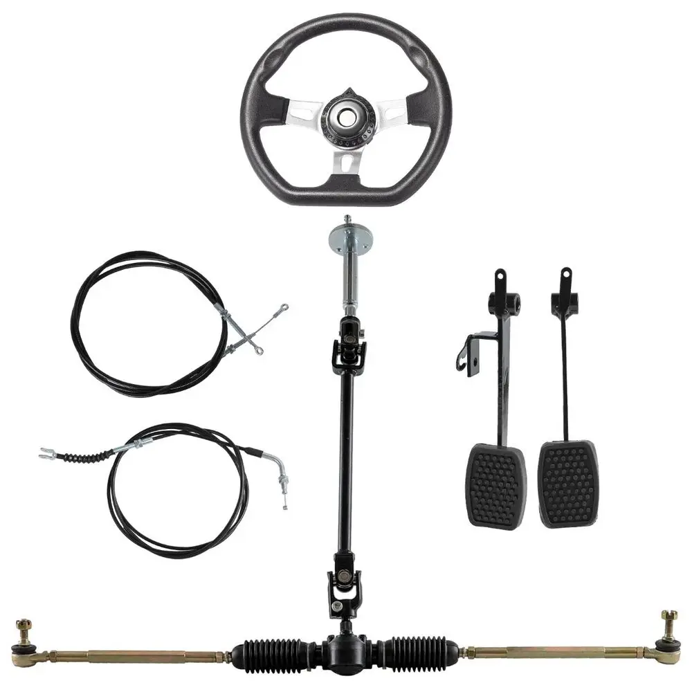 TDPRO-Go-Kart-Steering-Wheel-Kit-Kart-Gear-Rack-Throttle-Brake-Pedal ...