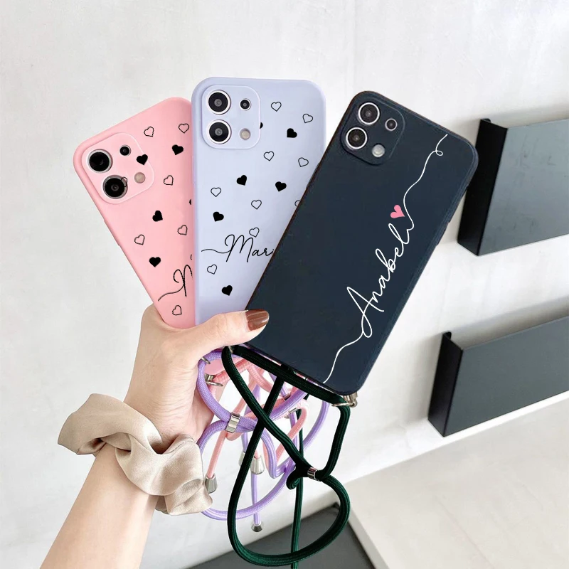 Personalized Custom Name Lanyard Rope Case For Samsung Galaxy S22 S21 S20 Fe Plus A12 A22 A32 ...