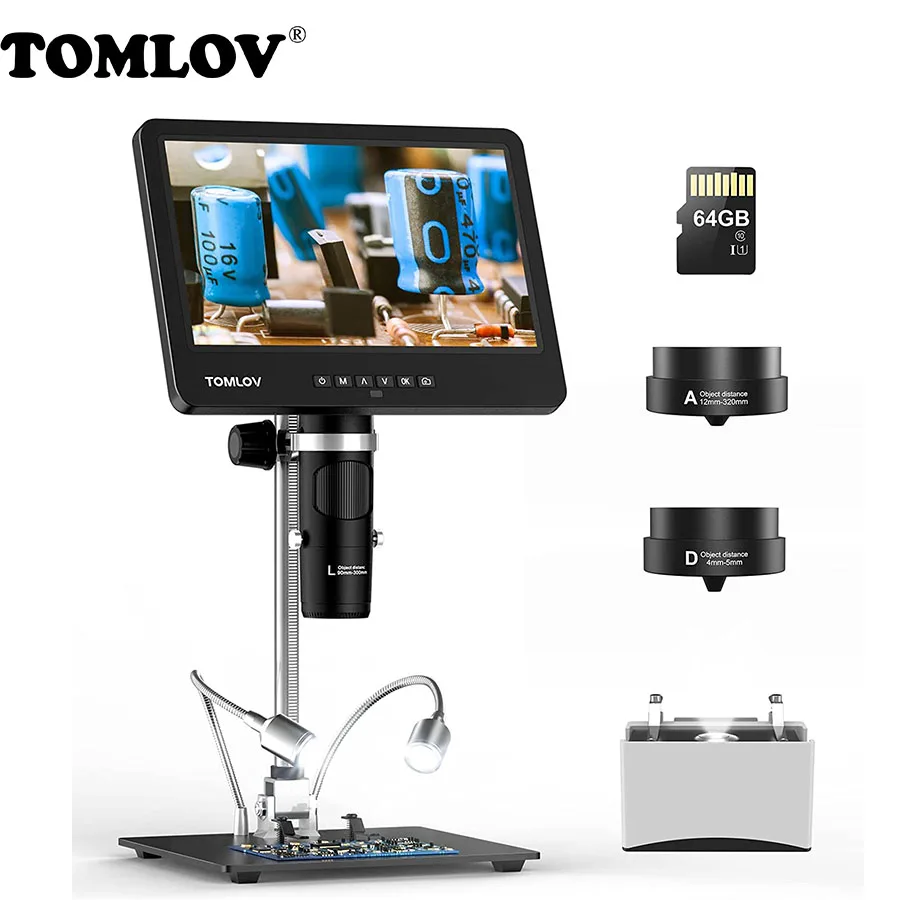 TOMLOV DM601 Microscope Camera Digital 1500X Triple Lens 7" IPS HDMI ...