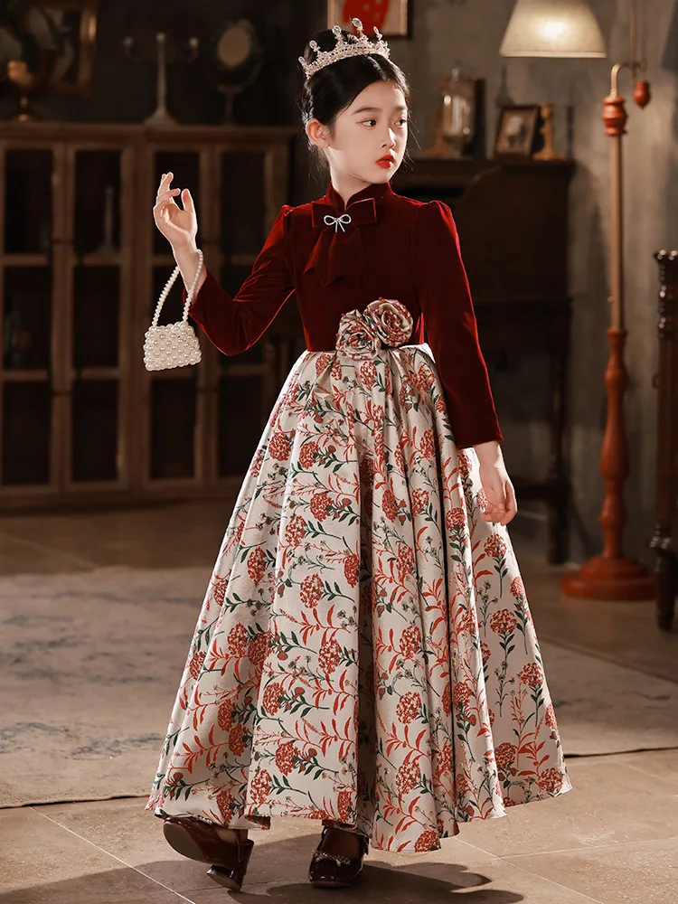Luxury Party Dress for Kids Girl Children Girl Patchwork Floral Elegant ...