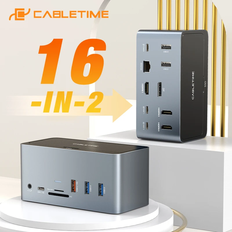 CABLETIME-USB-C-Docking-Station-Type-C-Hub-Dock-HDMI-4K-60Hz-RJ45 ...