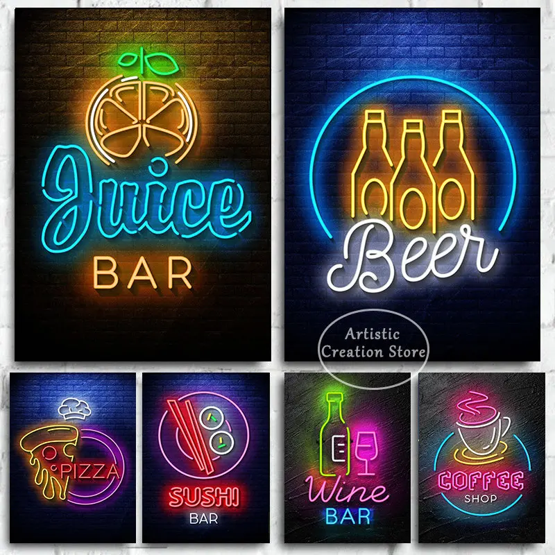 Neon-Food-Noodles-Sushi-Pizza-Beer-Sign-Poster-Canvas-Painting-and-HD ...
