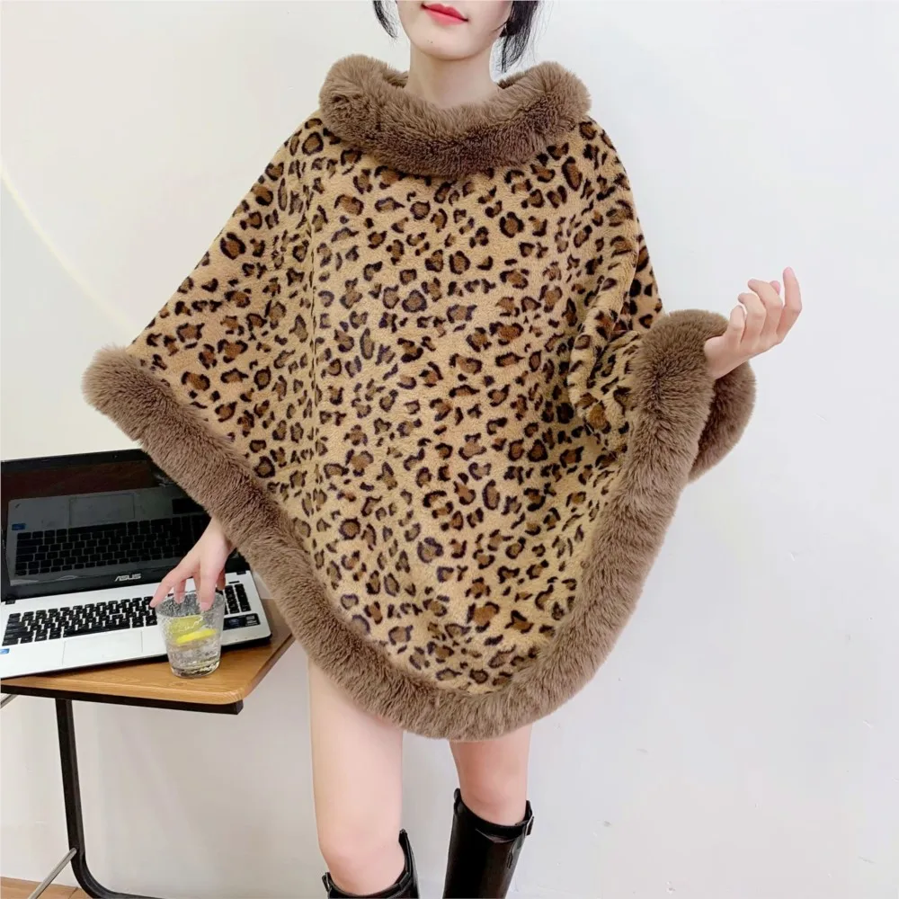 Elegant For Women's Fashion Leopard Print Cape Tops Autumn Winter New ...