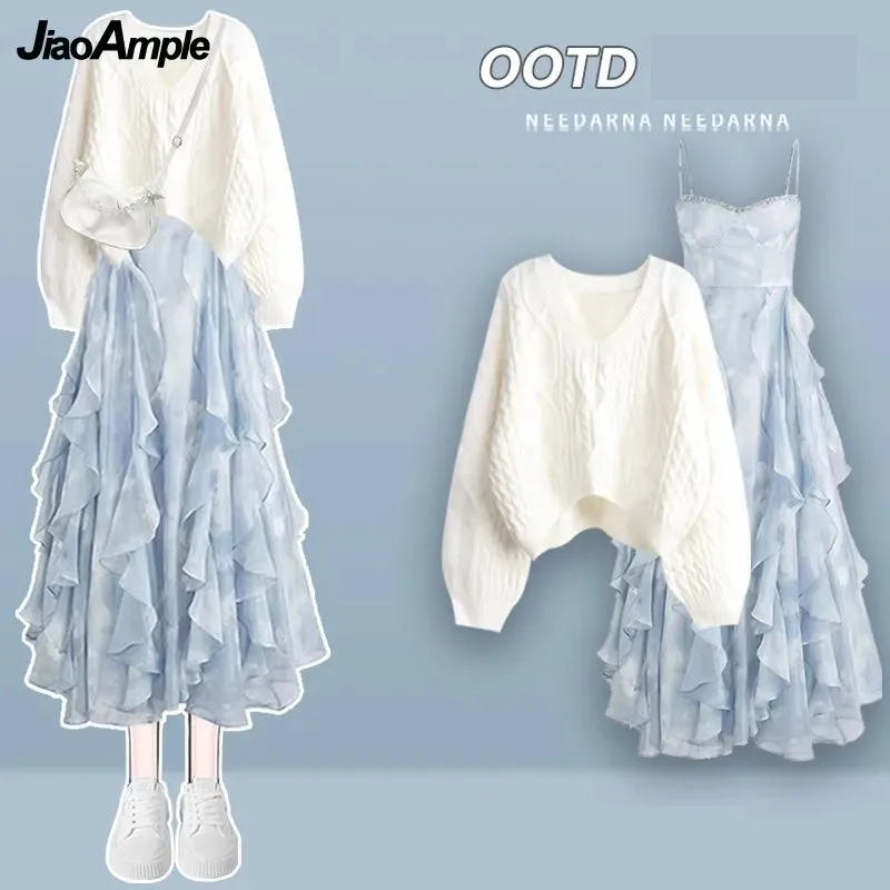 Women-s-Autumn-Winter-New-in-Matching-Set-Korean-Elegant-V-Necek ...