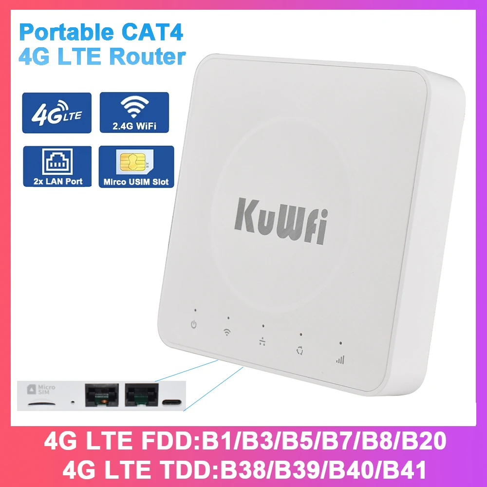 KuWFi CAT4 4G Modem Router 300M 2.4G Wi-Fi6 Router Portable 4G LTE ...