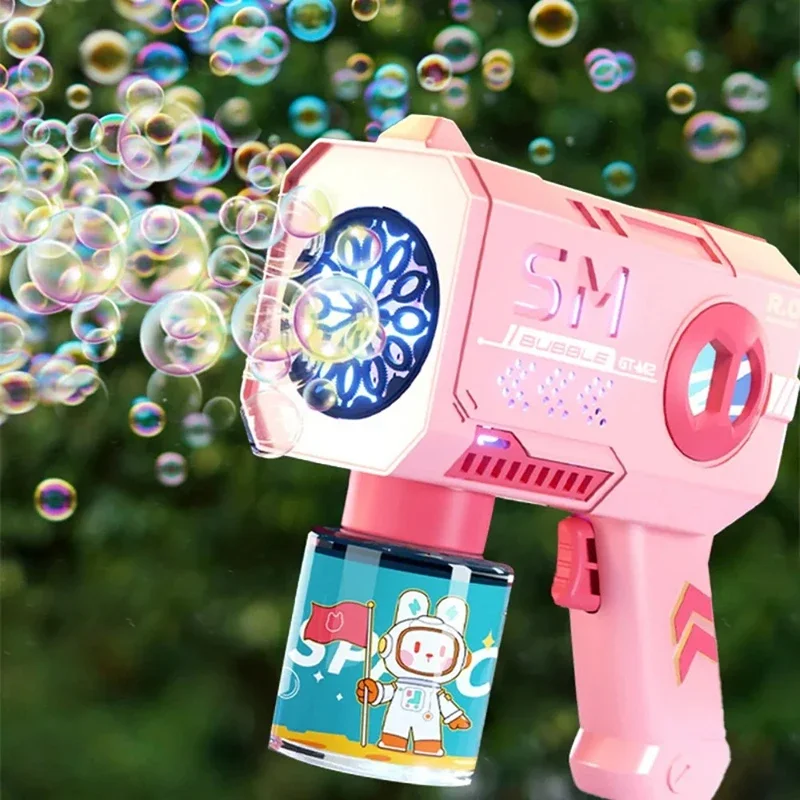 Kids-Electric-Automatic-Light-Bubble-Machine-Bubbles-Gun-Summer-Beach ...