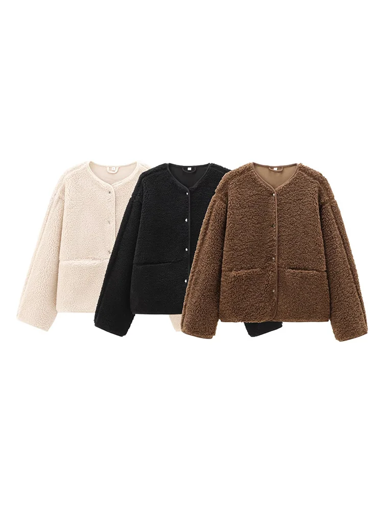 Abrigo-corto-de-felpa-para-mujer-simple-y-c-moda-de-peluche-chaqueta-de ...