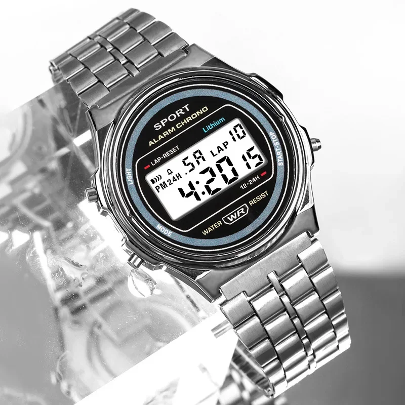 Women Casual LED Electronic Watch Retro Stainless Steel Men Women ...