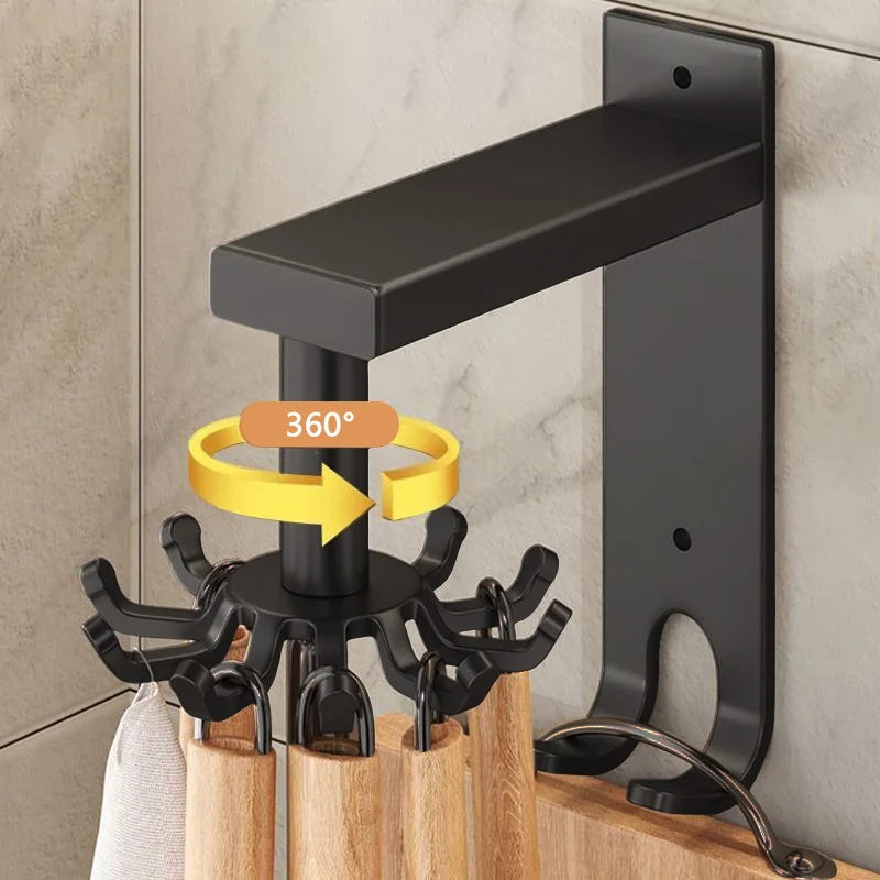 Kitchen Rotary Hook Wall Mounted Rack For Tool Aluminum Storage Hanger ...