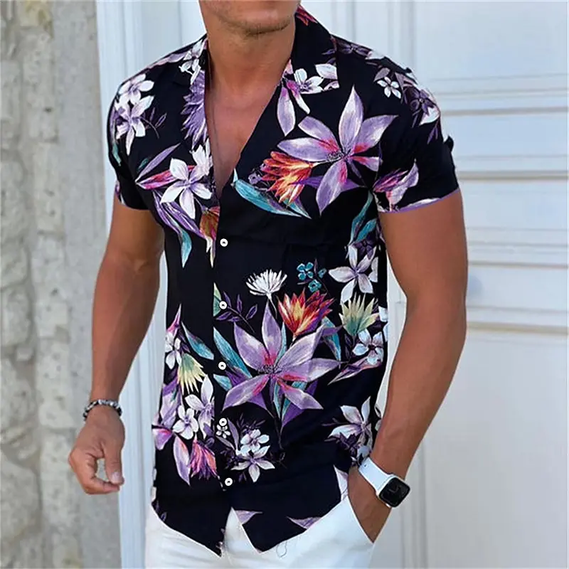Camisa-con-estampado-Floral-para-hombre-camisa-de-manga-corta-con ...