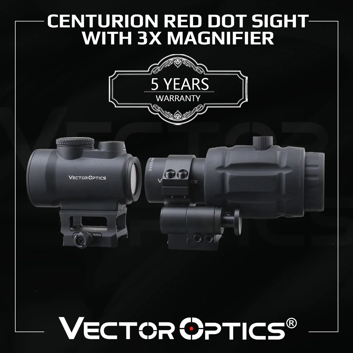 Vector Optics Centurion Red Dot Sight, 3x Lupa com montagem lateral Flip, 1x2 0/30, 3MOA ...