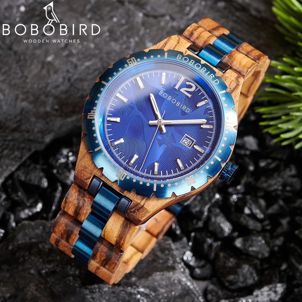 Custom Men's Natural Wooden Watch BOBOBIRD Handmade Quartz Wooden ...