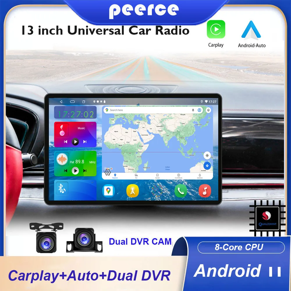 Peerce Qled 13" Universal Head Unit Car Radio Stereo Multimedia Player ...
