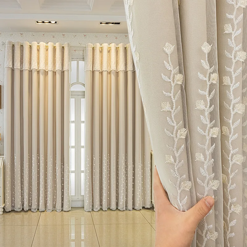 Double Layer Curtain Fabric Set, Branch Embroidery Design, Simple Pure ...