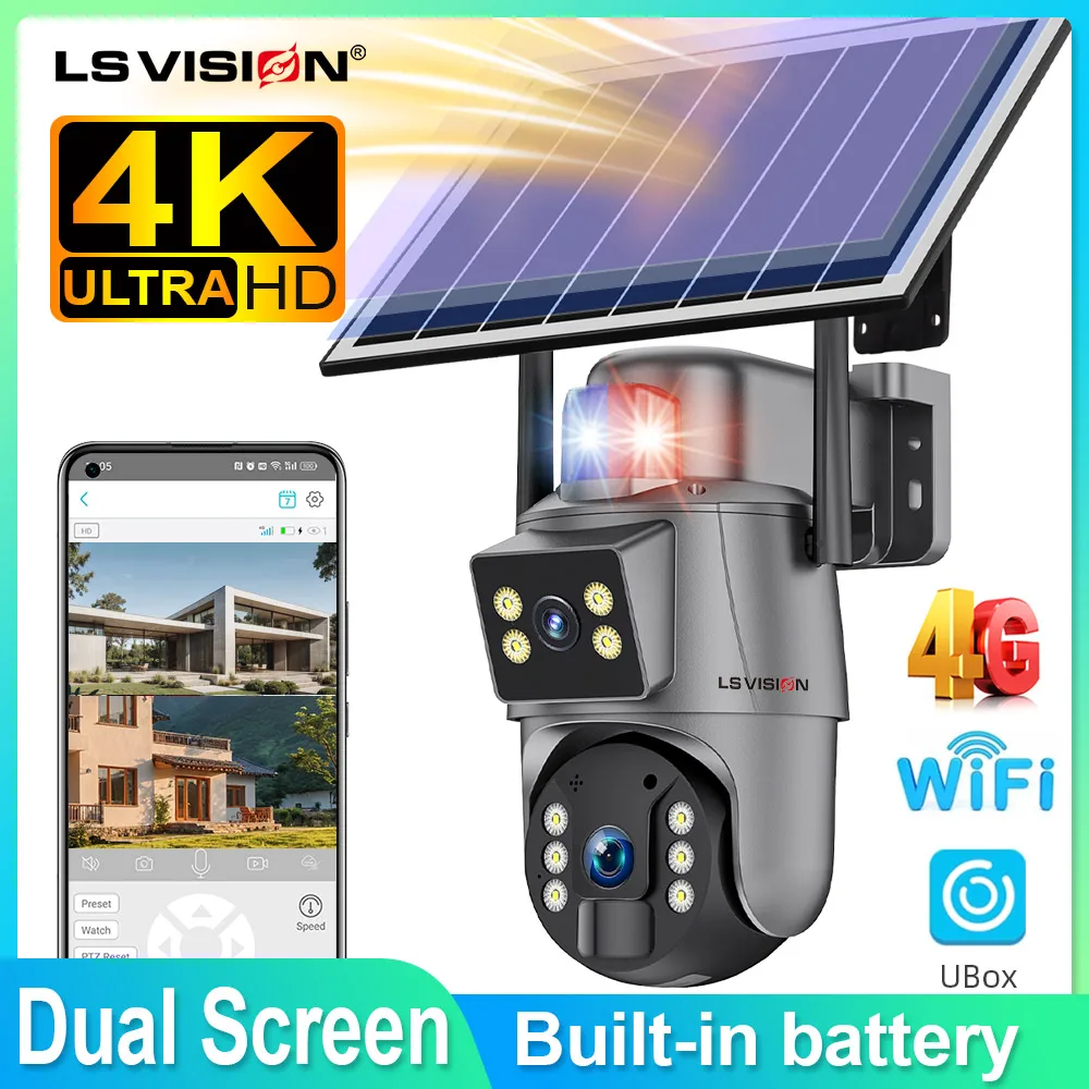 LS VISION 4K Dual Screen Solar Camera Wireless Outdoor 4G/WiFi Human ...