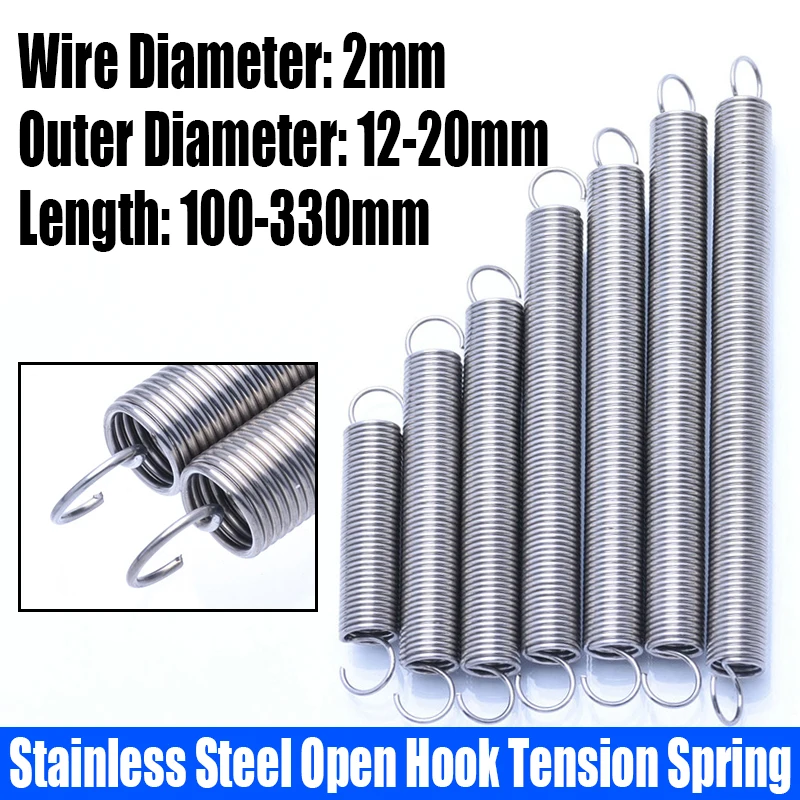 1PCS-2mm-Wire-Dia-304-Stainless-Steel-Open-Hook-Tension-Spring-S-Hook ...