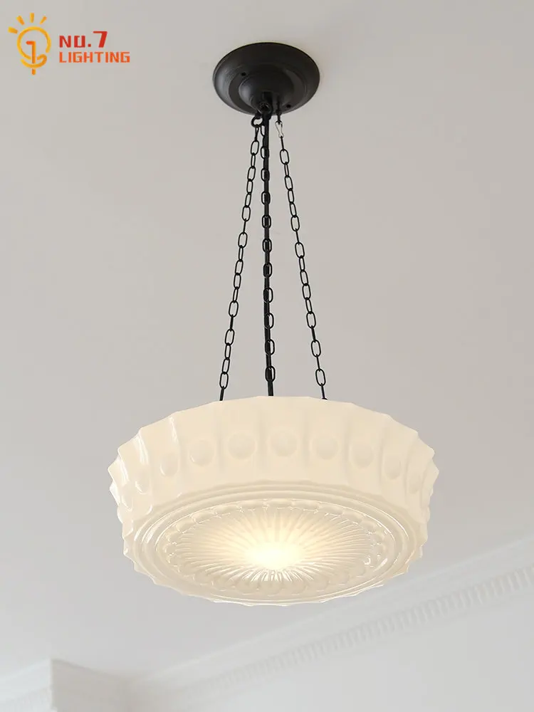 French Retro Classical Cream Glass Pendant Lights LED E27 Modern Light ...