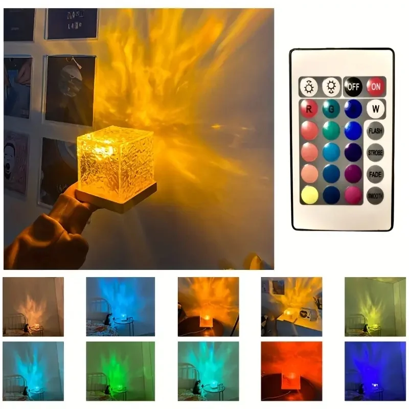 3/16 Colors Dynamic Rotating Water Ripple Projector Night Light Flame ...