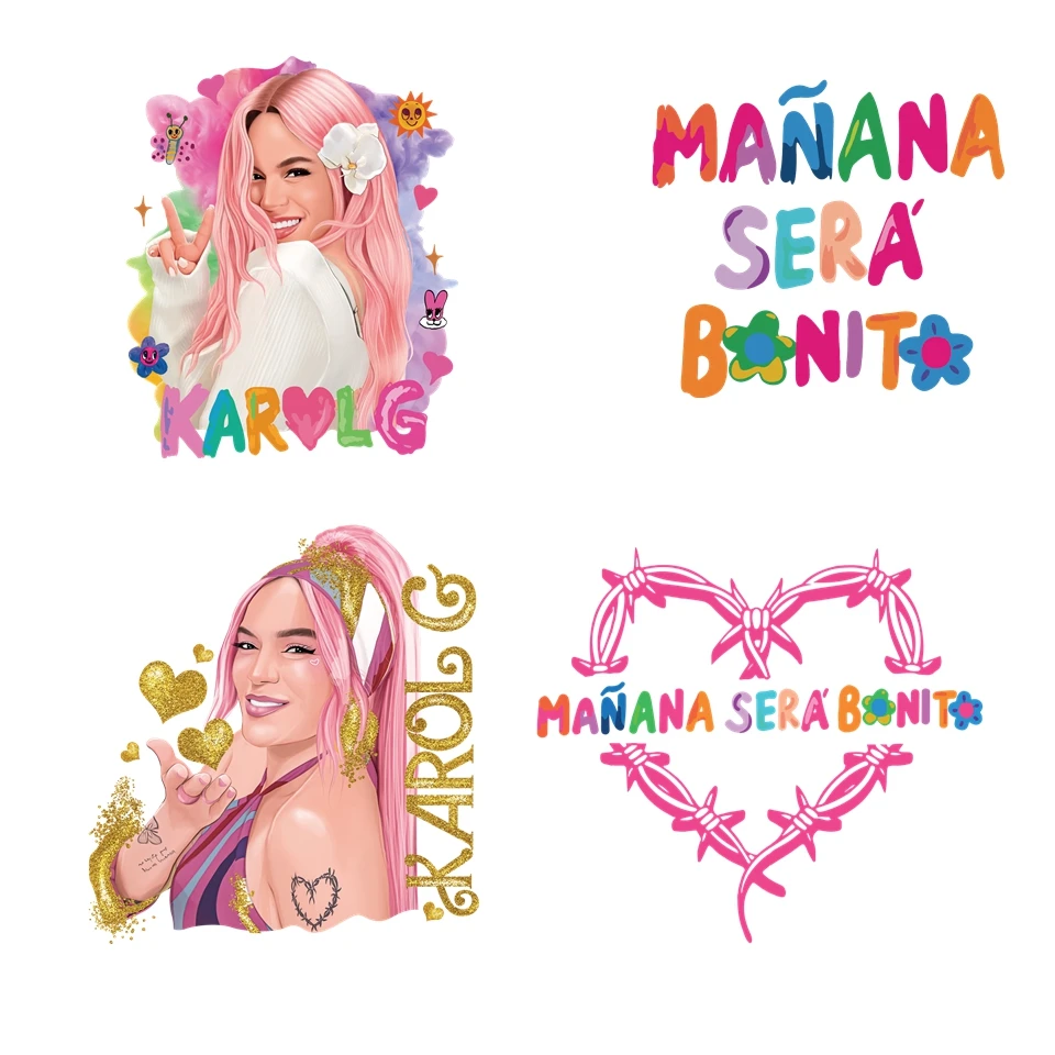 Fashion-Pink-Hair-Karol-G-Thermal-Heat-Transfer-Sticker-On-Clothes-DIY ...