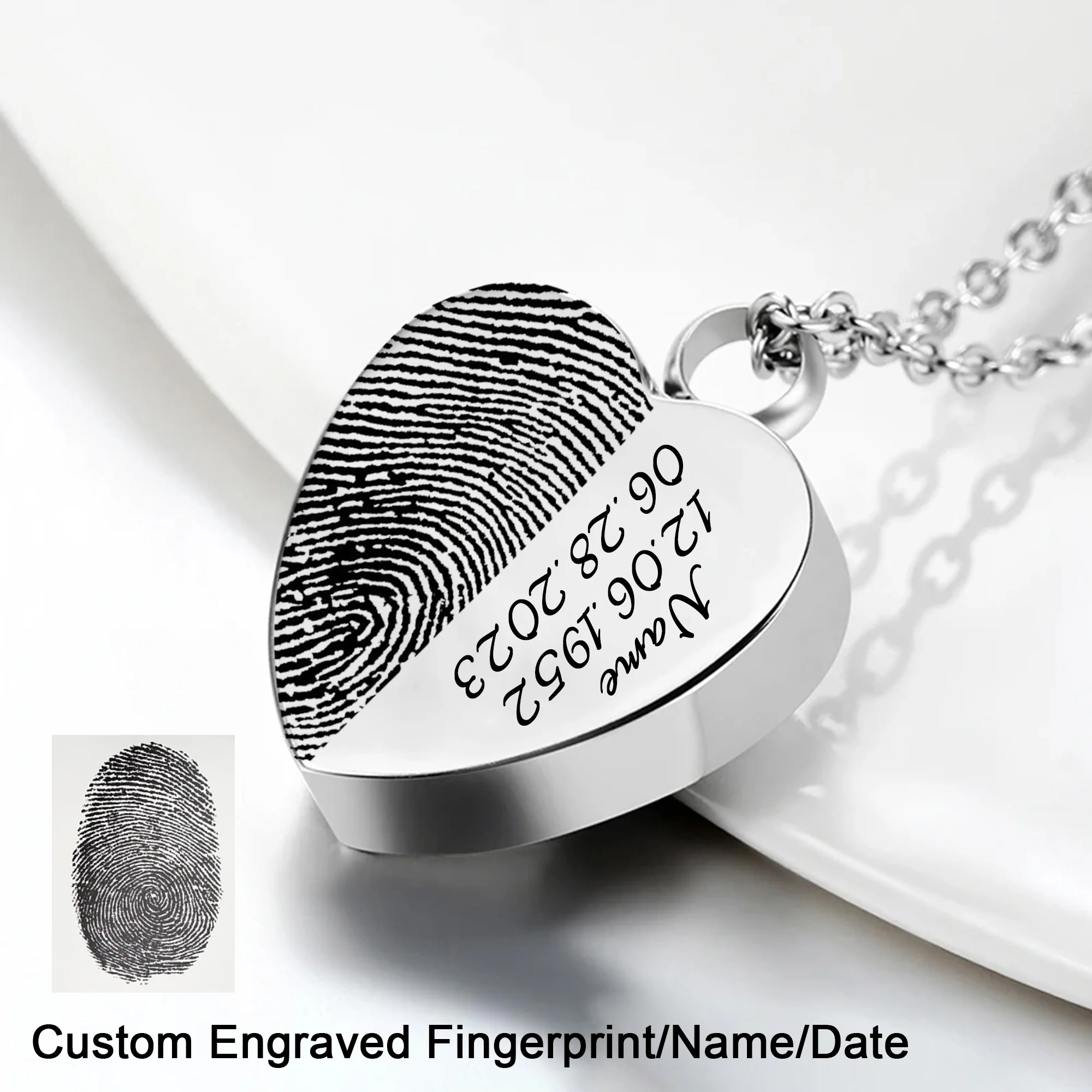 Customized Engraving Fingerprint Heart Cremation Jewelry Memorial Ashes ...