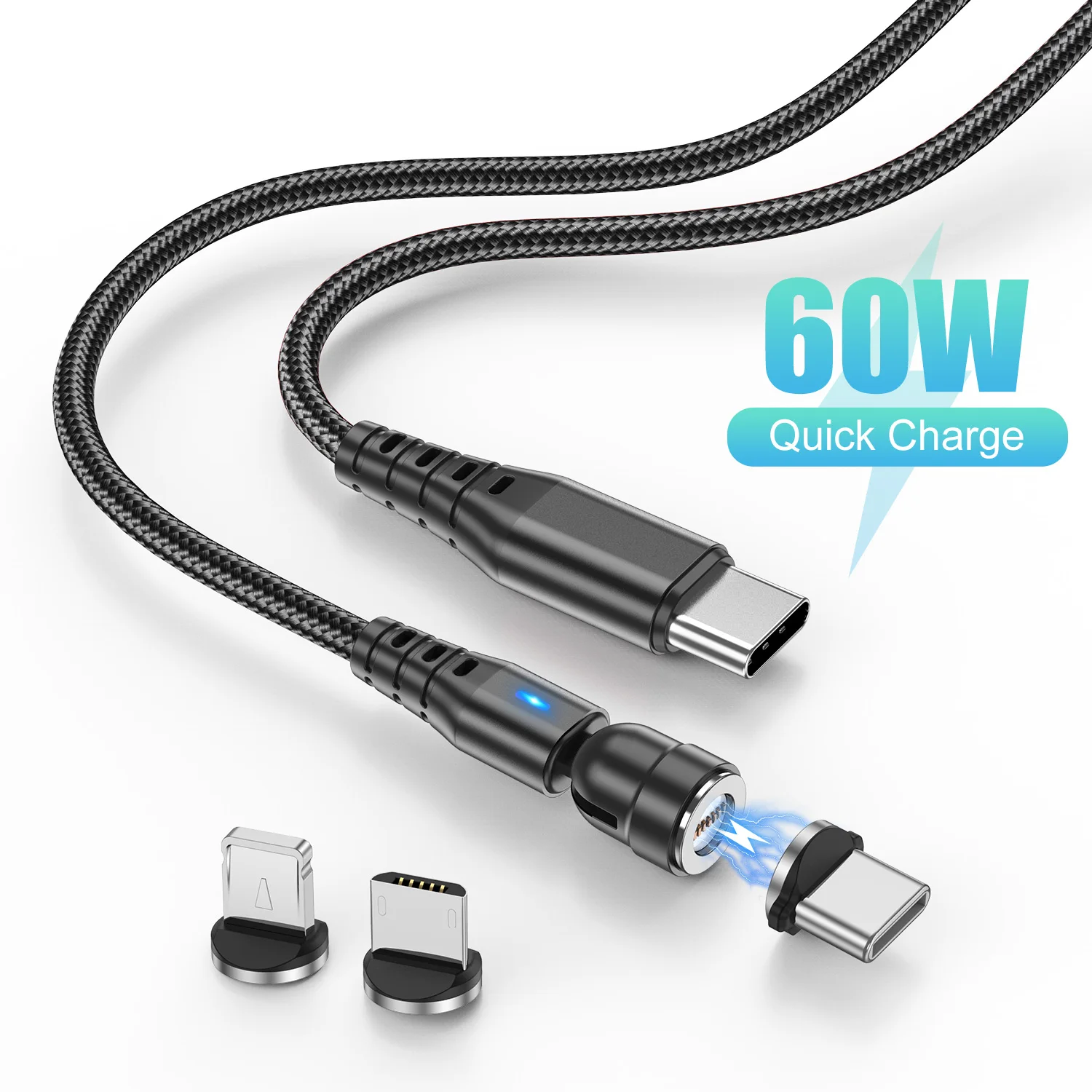 GTWIN Cable magnético de carga rápida para móvil, Cable de carga rápida PD de 60W para Huawei ...