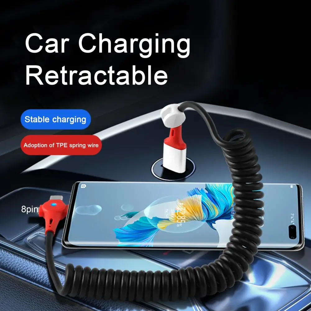 USB-3in1-Car-Charging-Cable-100W-Fast-Charging-Spring-Retractable-LED ...