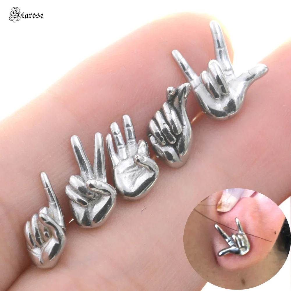 2pcs 1.2x6mm Ok Yes Hiphop Hand Gesture Lobe Earrings Stainless Steel ...