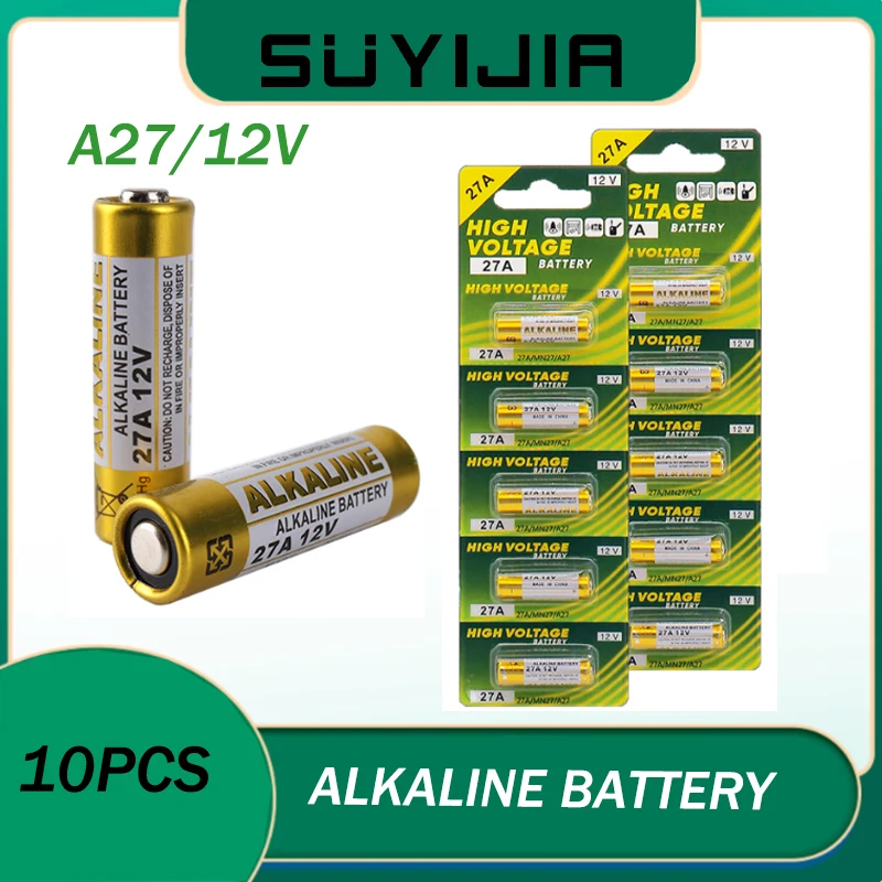 Alkaline Battery 10PCS 27A 12V A27 for Car Alarm Remote Control ...
