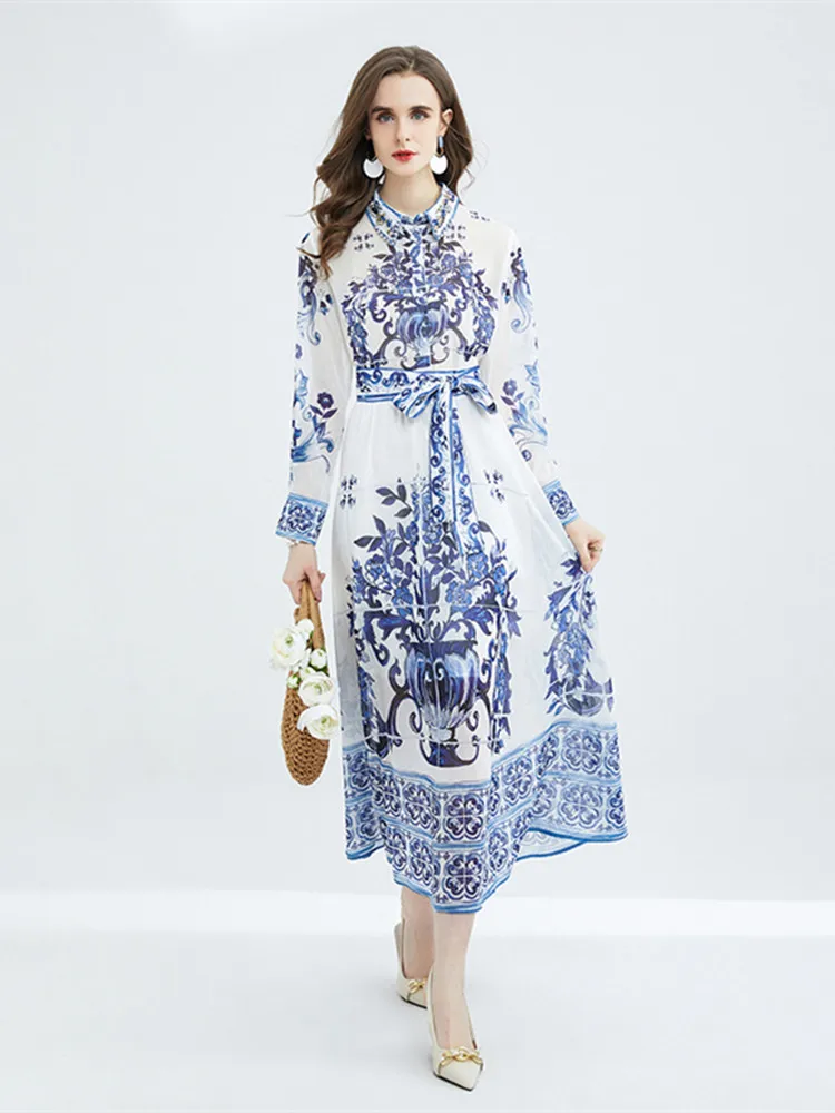 Summer-Vintage-Blue-And-White-Porcelain-Chiffon-Dresses-Women-s-Beading ...