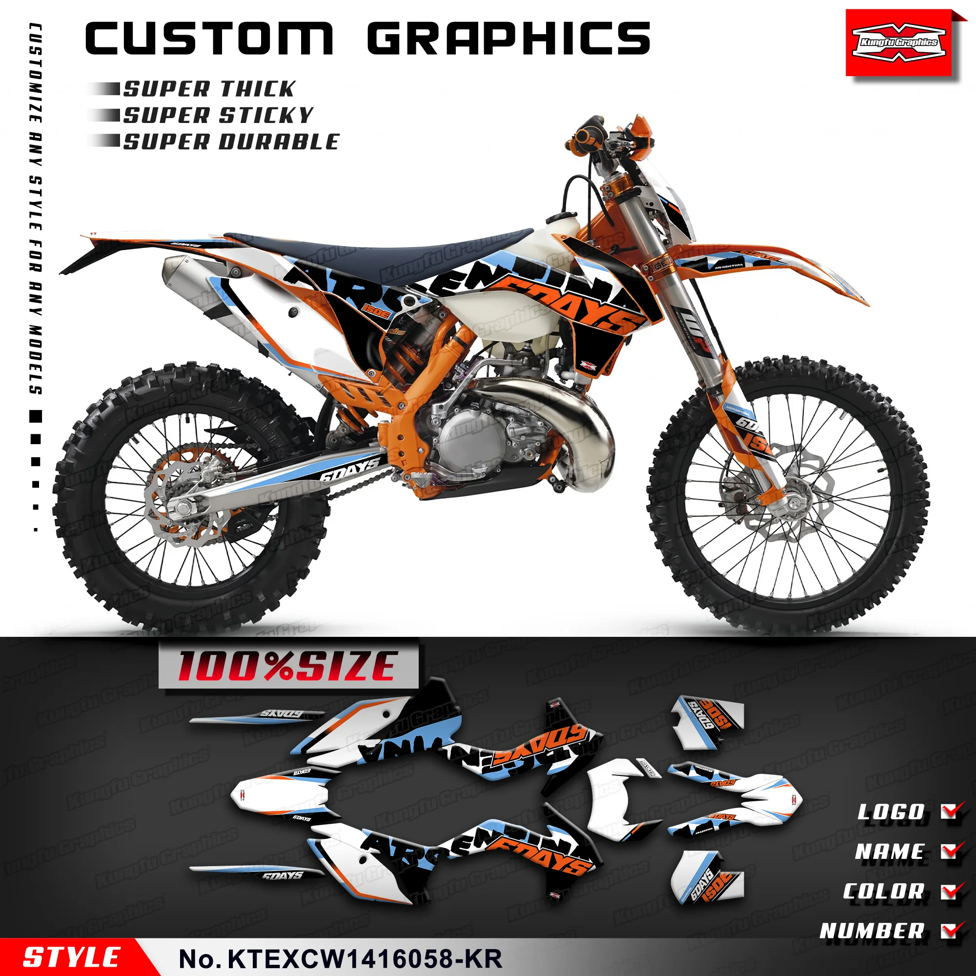 KUNGFU GRAPHICS Stickers Complete Vinyl Wrap for KTM 125 200 250 300 ...