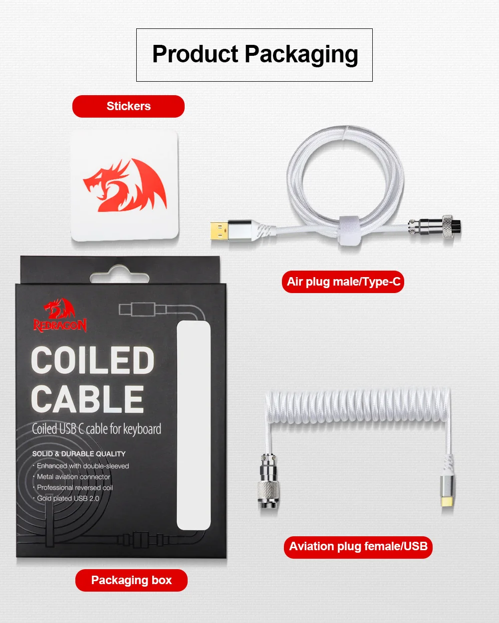 Redragon Keyboard Coiled Cable White - End of Life - Tech Guy SA