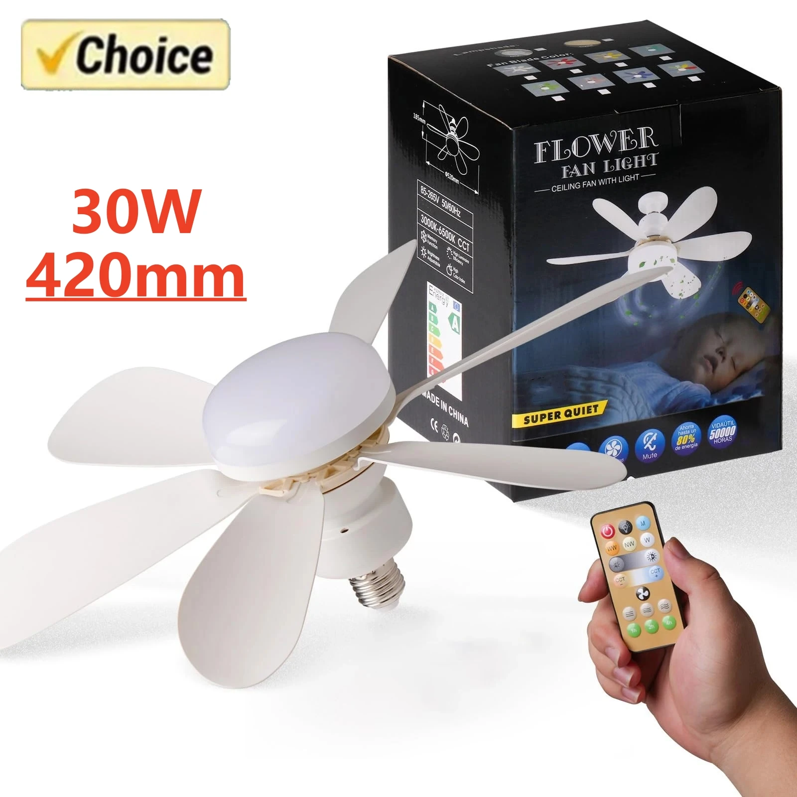 LED-30W-ceiling-fan-light-E27-with-remote-control-for-dimming-suitable ...
