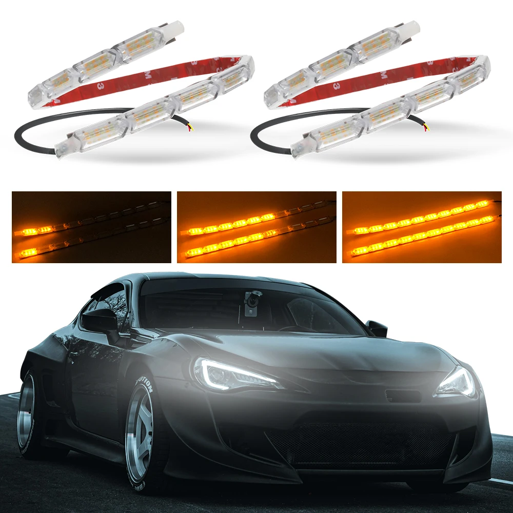 2PCS LED DRL Car Flowing Light Flexible Waterproof Strip Auto ...