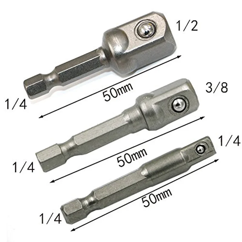 Chrome Vanadium Steel Socket Adapter Set Hex Shank 1/4" 3/8" 1/2 ...