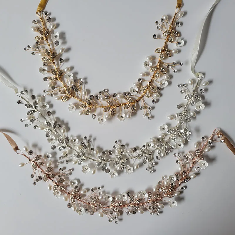 SLBRIDAL-Handmade-Rhinestone-Cristal-P-rolas-Headband-para-As-Mulheres-Folha-Floral-Nupcial-Do ...