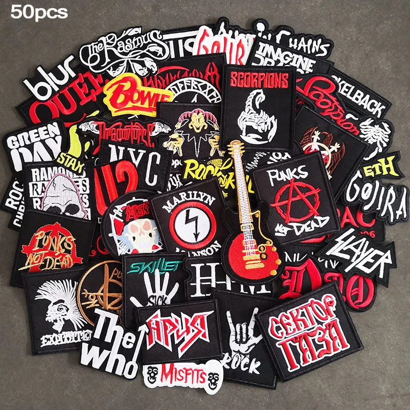50-Pcs-Mixed-Music-Band-Badges-Patches-for-Clothes-Jacket-Jeans-Stripes ...