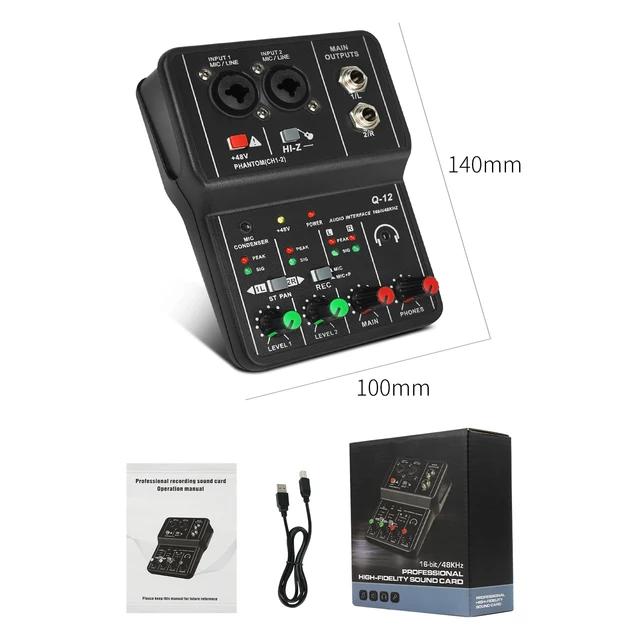 XTUGA Q12 Professinal Audio Interface Mini Mono USB Sound Card with ...