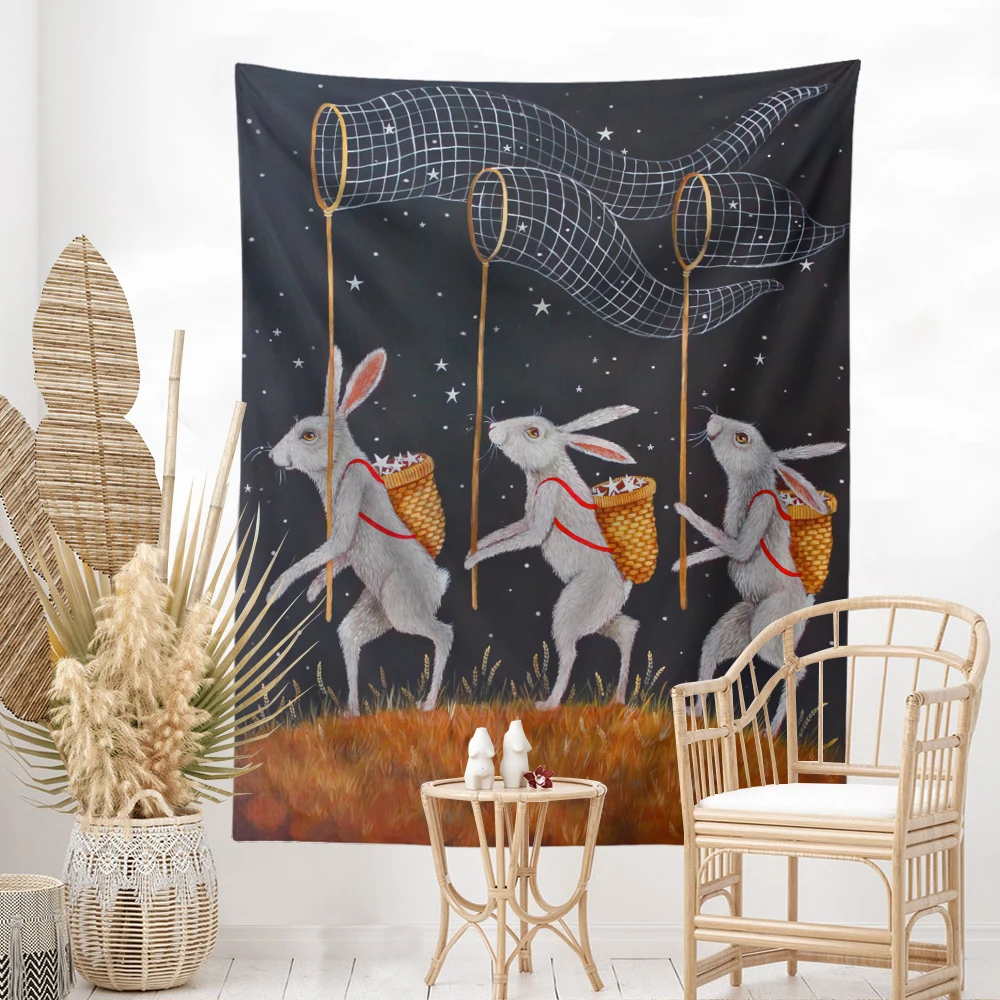 Cute-Rabbit-Star-Tapestry-Wall-Hanging-Kawaii-Cartoon-Animal-Children-S ...
