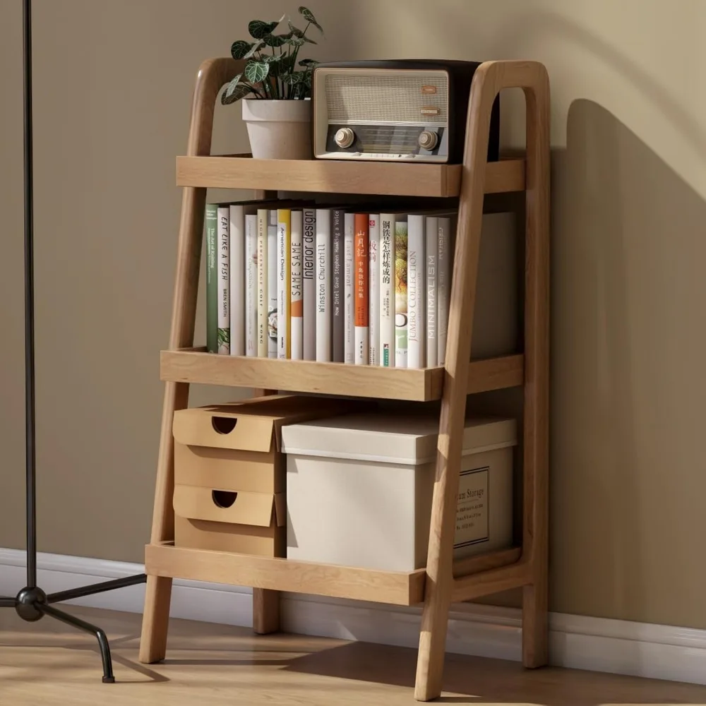 100% Solid Oak 3 Tier Ladder Shelf, Small Bookshelf, Ladder Bookshelf ...