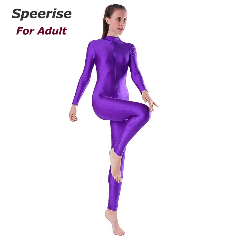 Speerise Woman Black Unitard Front Zipper Spandex Bodysuit Ballet Dance ...