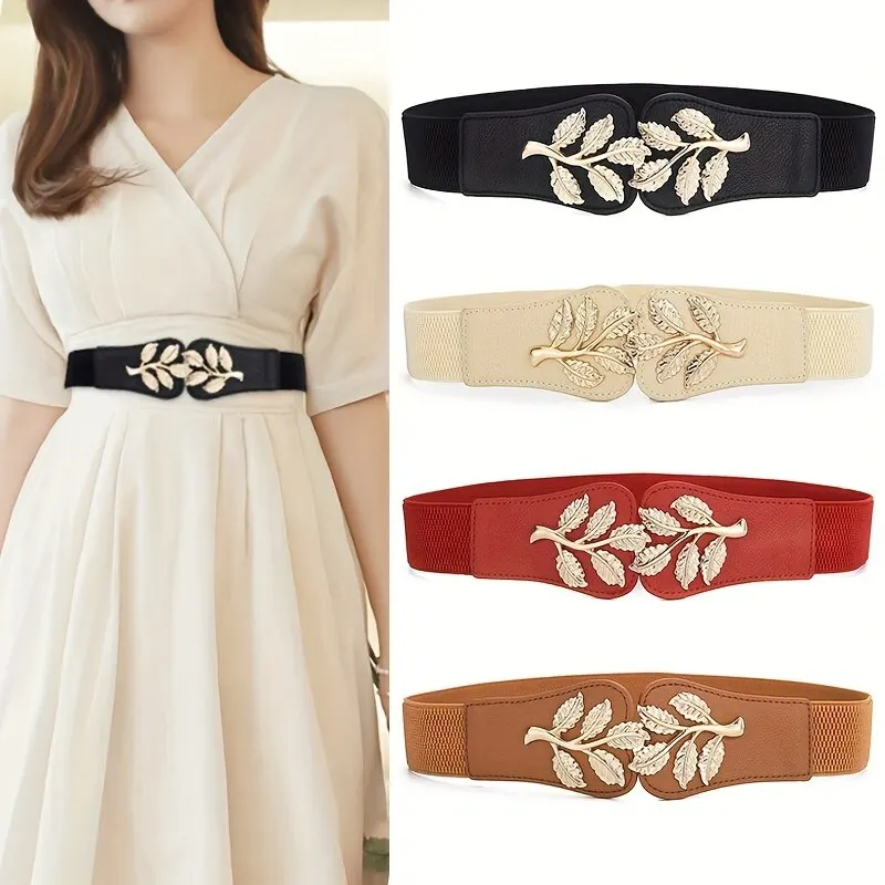 Women's Waist Cover Fashionable Gold Leaf Elastic Waist Closure With ...