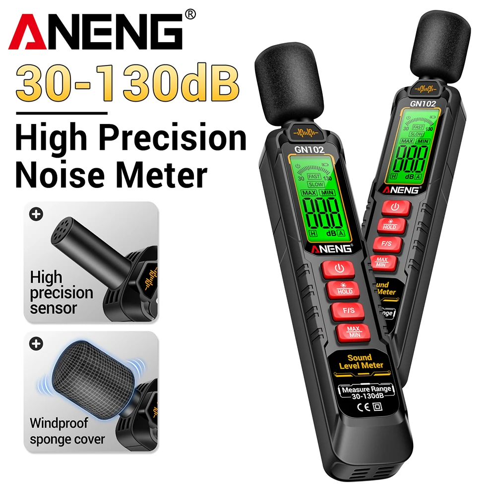 ANENG GN102 Digital Sound Level Meter – 30–130 dB Portable Decibel Meter