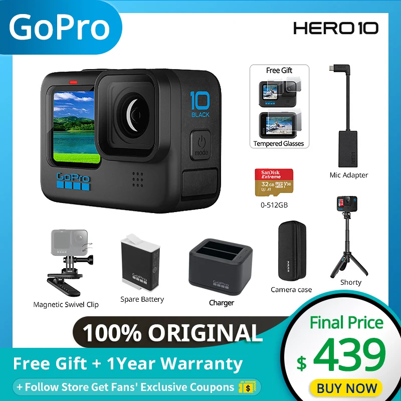 Gopro Hero 10 Black Action Camera 5.3k Front Screen Mini Sports Camera ...